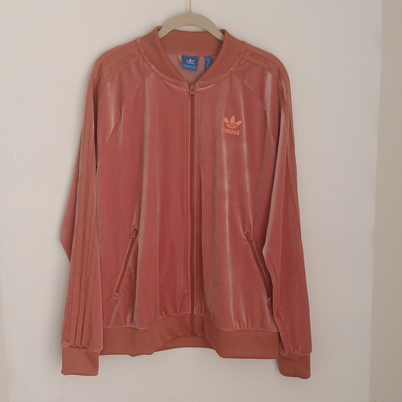 adidas | Jackets & Coats | Adidas Pink Velour Track Jacket Size Xl ...